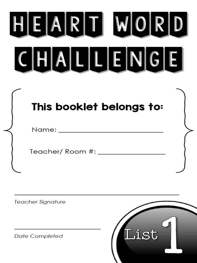 List 1 - Heart Word Challenge Booklet | PDF