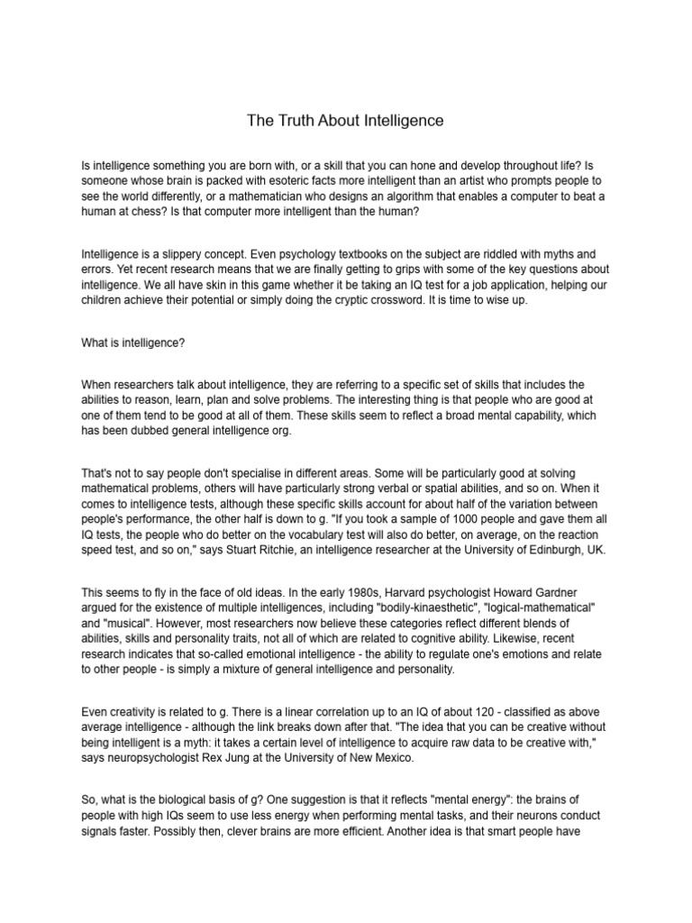 The Truth About Intelligence | PDF