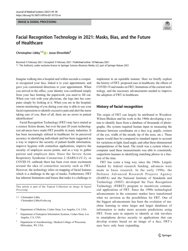 Facial Recognition in Technology | PDF