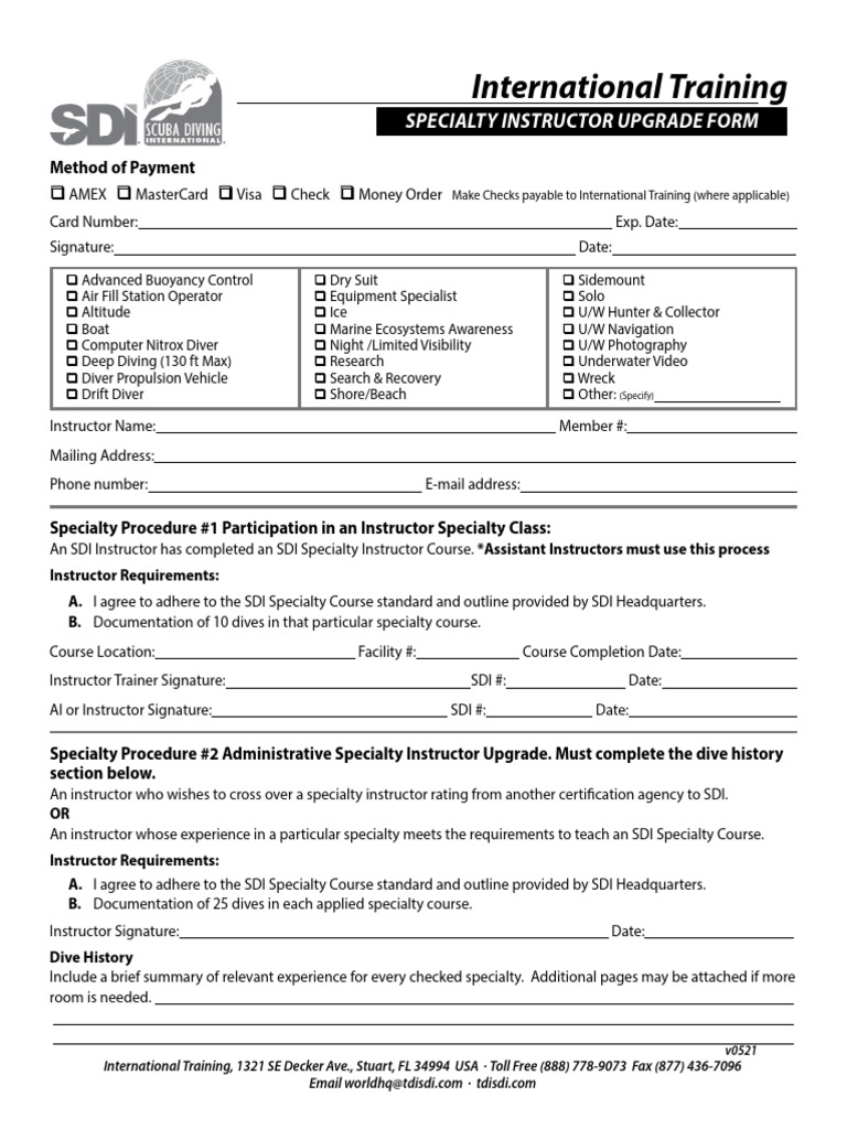 SDI Forms - 08 - Specialty - Instructor - Application | PDF