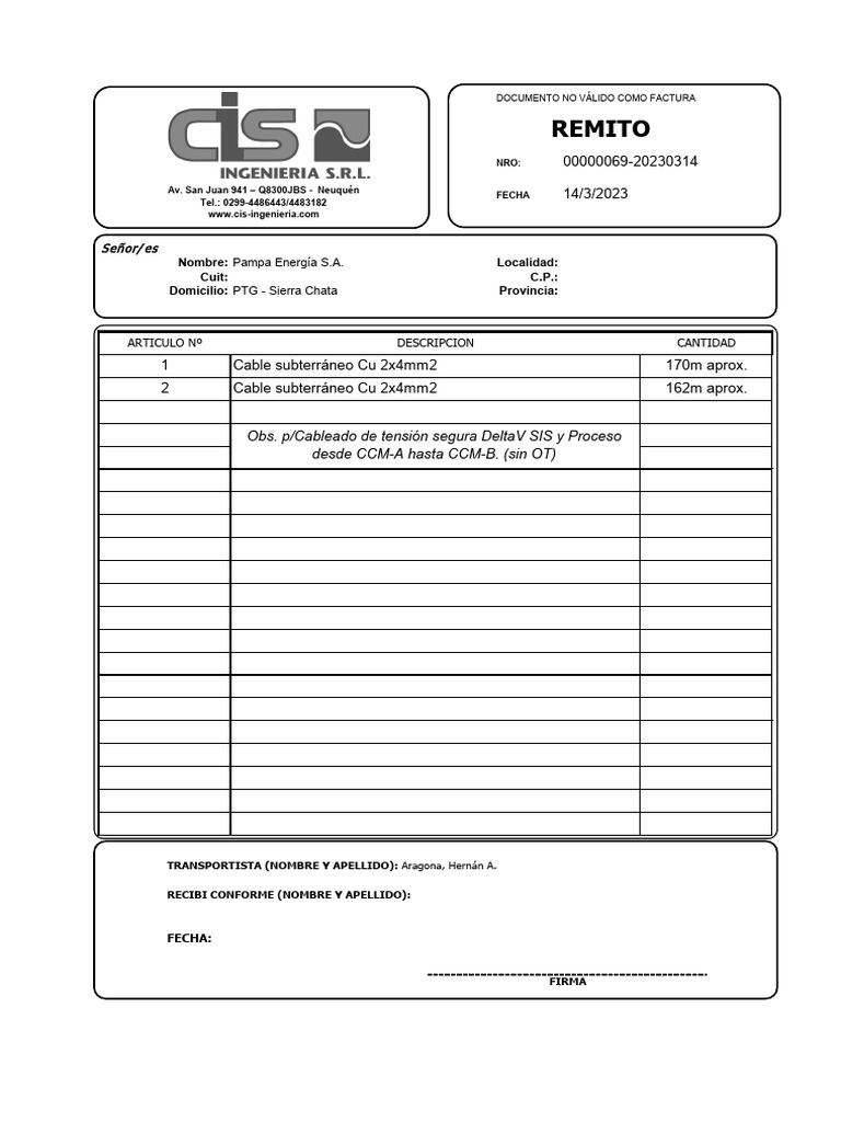Remito - Cables2x4 | PDF