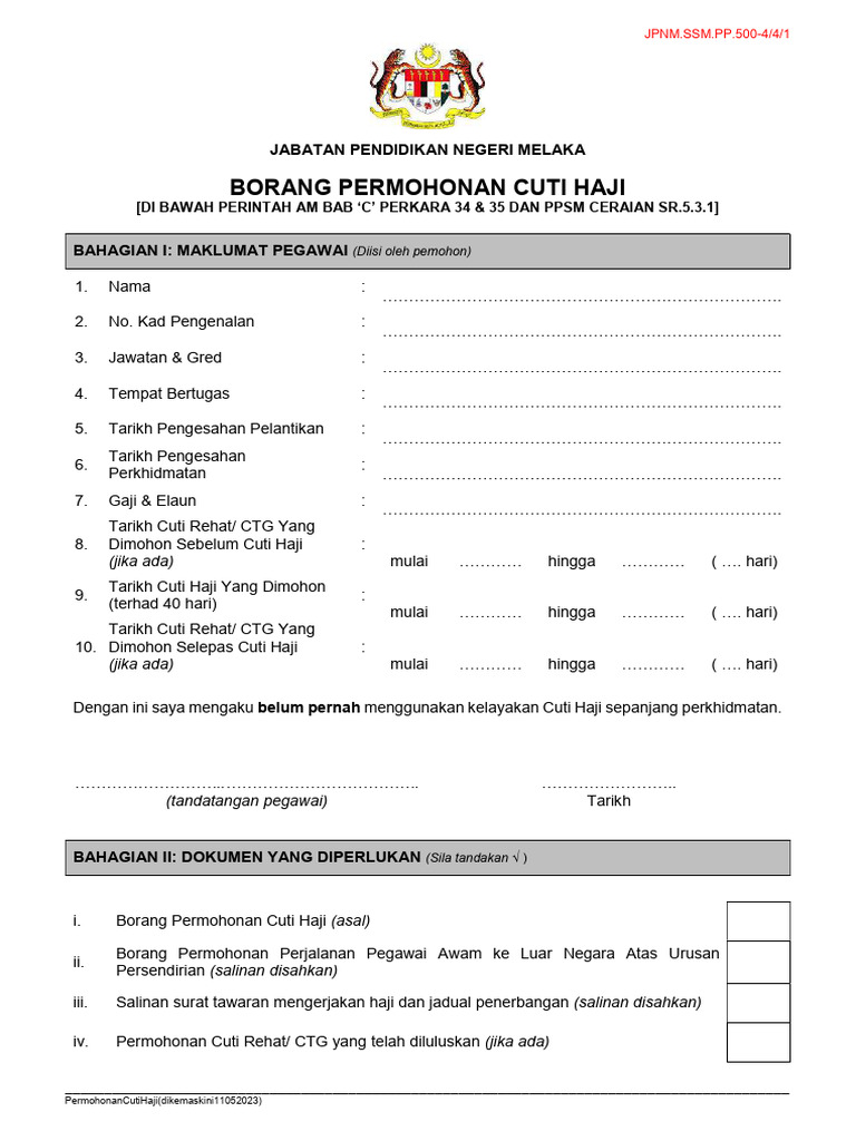 Borang Cuti Haji | PDF