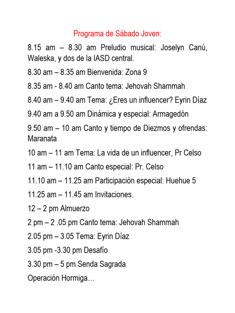 Programa de Sábado Joven | PDF