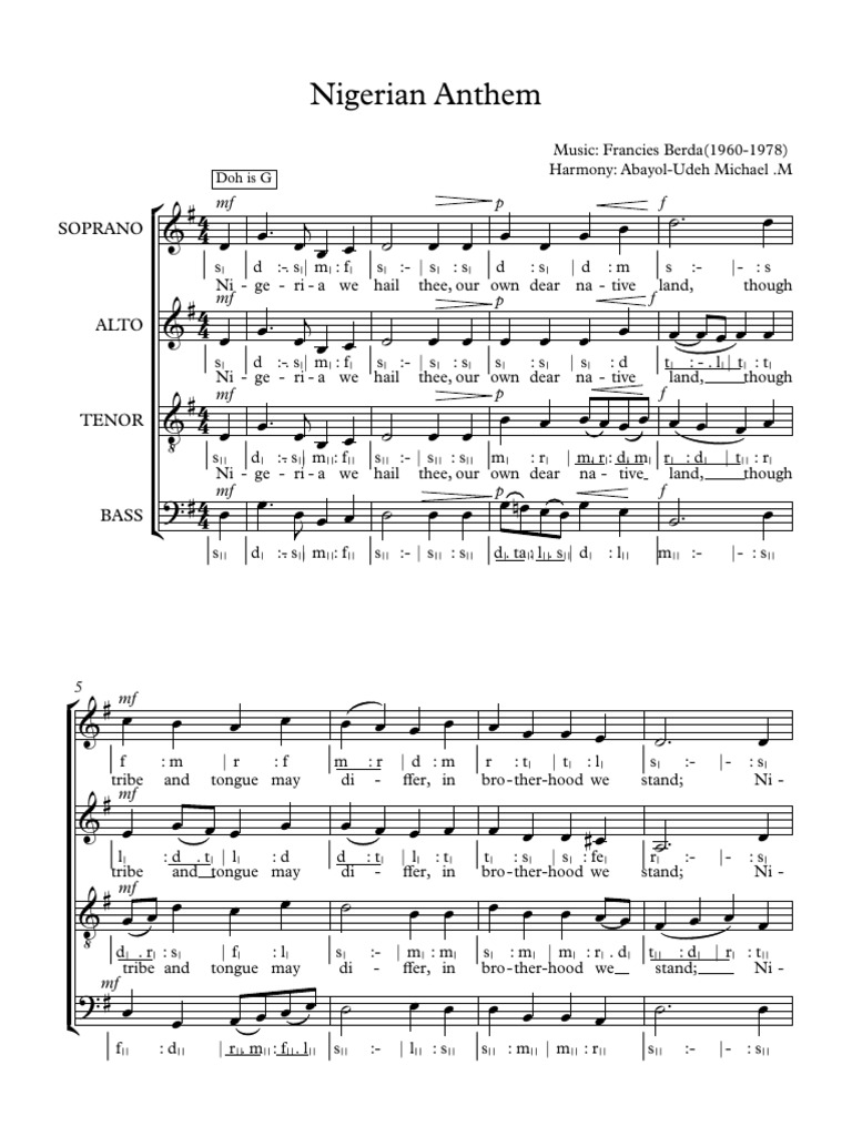 Nigerian Anthem - Full Score | PDF
