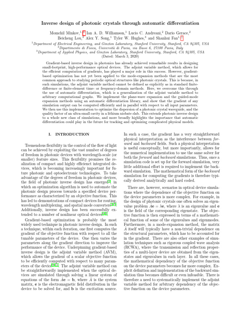 Inverse design of photonic crystals through automatic differentiation | PDF Inverse design of photonic crystals through automatic differentiation | PDF