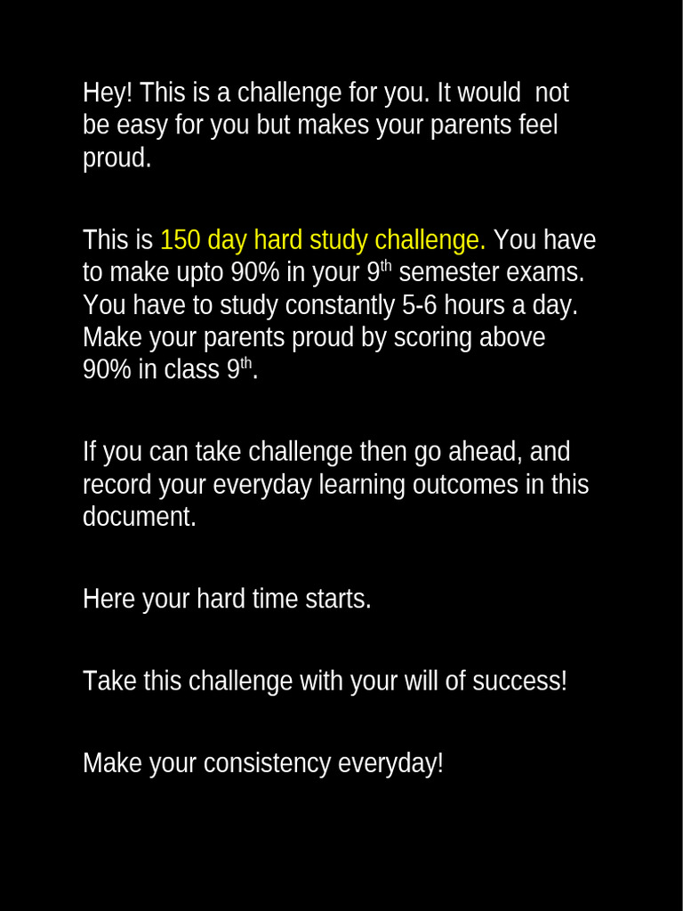 150-Day Hard Study Challenge | PDF