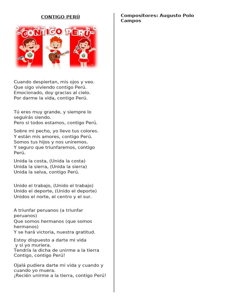 CONTIGO PERÚ - Letra | PDF