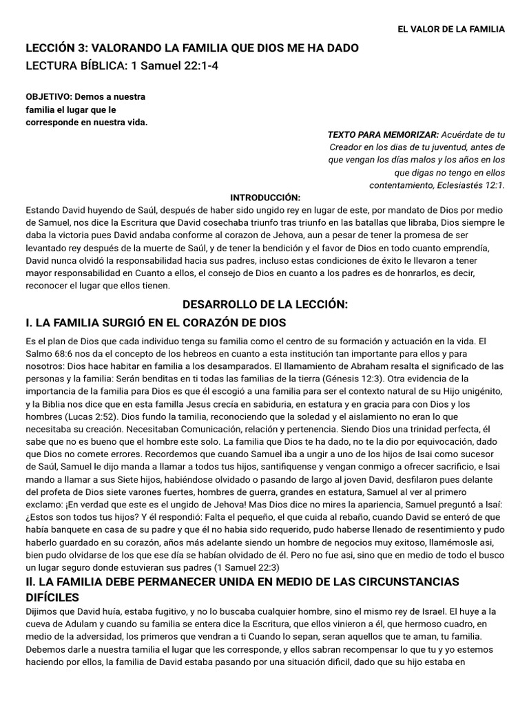 Lección 03 - Valorando La Familia Que Dios Me Ha Dado. | PDF