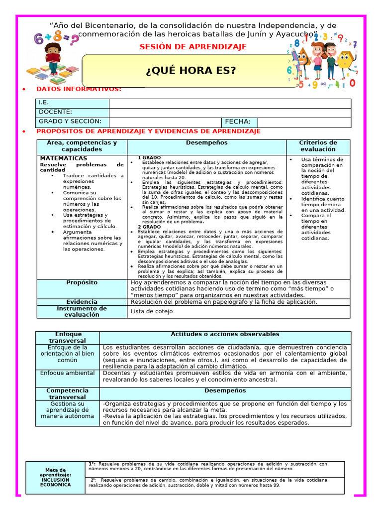 U5 S4 Sesion D4 Mat Que Hora Es | PDF