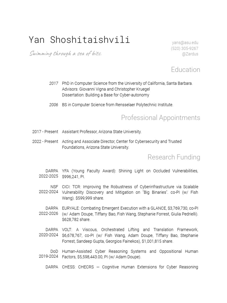 Yan Shoshitaishvili - CV | PDF