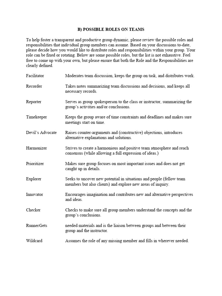 P1 - Team Roles Examples | PDF