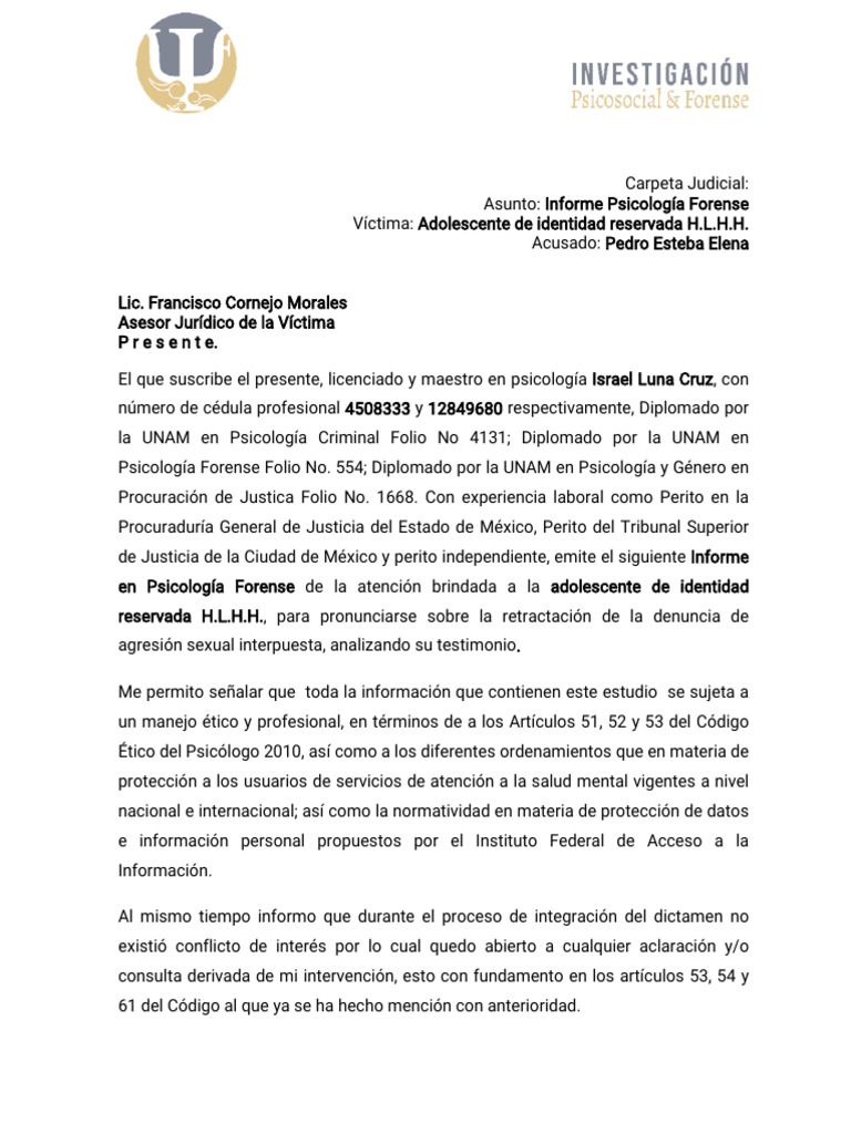 Adolescente de identidad reservada HLHH Ejemplo | PDF