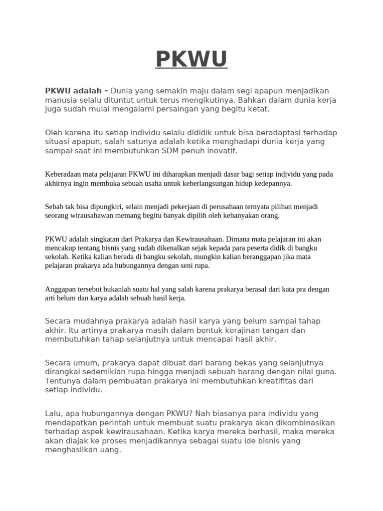 Sekilas PKWU | PDF