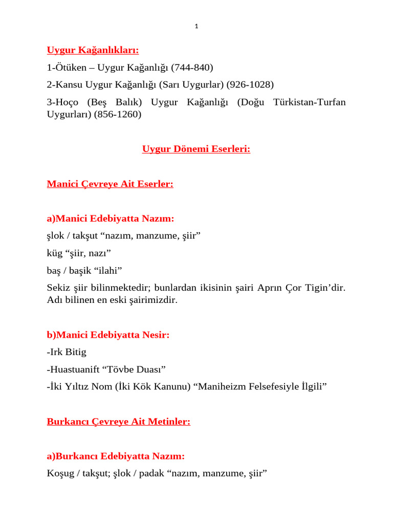 Eski Uygur Edebiyatı | PDF