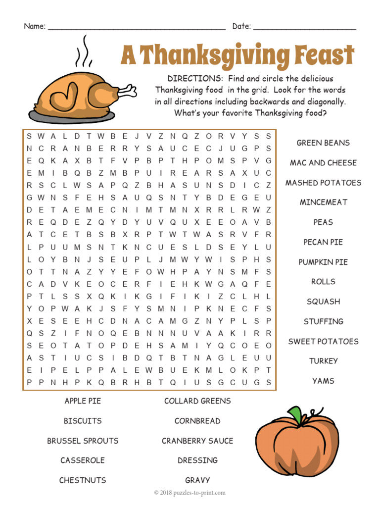 Thanksgiving Foods Word Search Puzzle | PDF