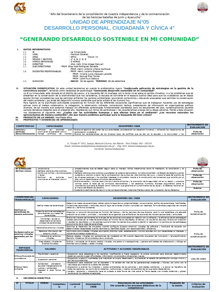 DPCC 4° Unidad de Aprendizaje 05 | PDF