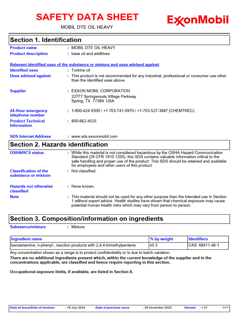 DTE OIL HEAVY - MSDS (16 July 2024) | PDF