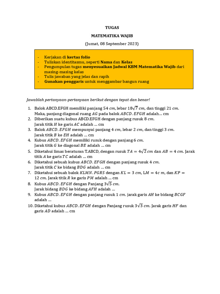 TUGAS MATEMATIKA WAJIB (DIMENSI TIGA) | PDF