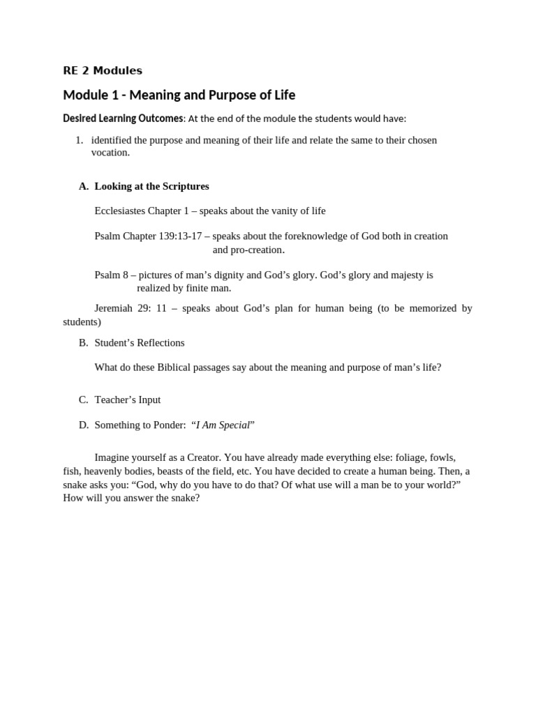 Module 1 - Meaning and Purpose of Life | PDF