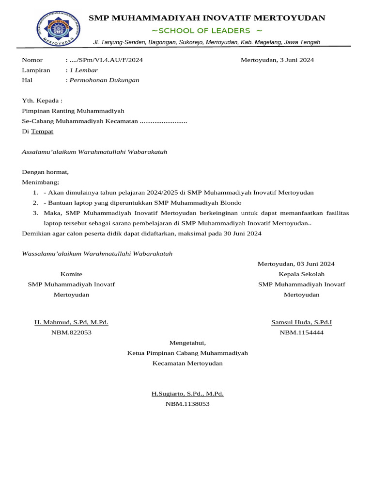 Surat Permohonan Laptop Diknas | PDF
