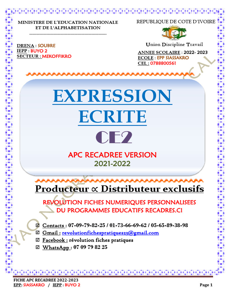 Fiche Digitale Expression Ecrite Ce2 | PDF