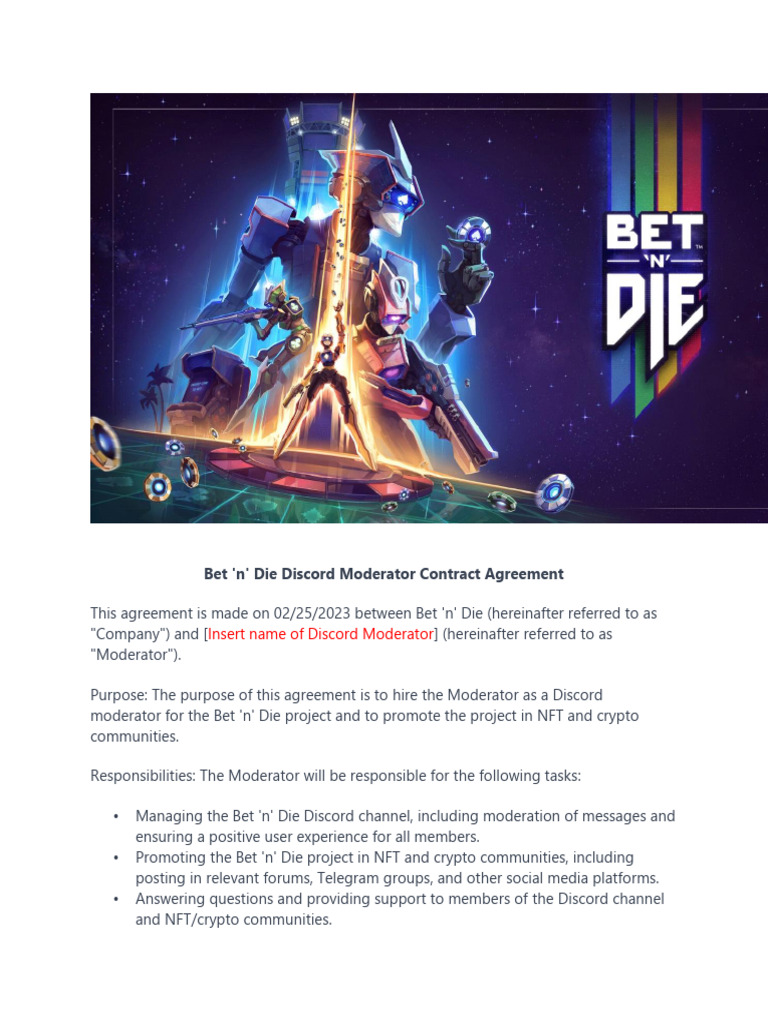 Bet 'N' Die Discord Moderator Contract Agreement (V) | PDF