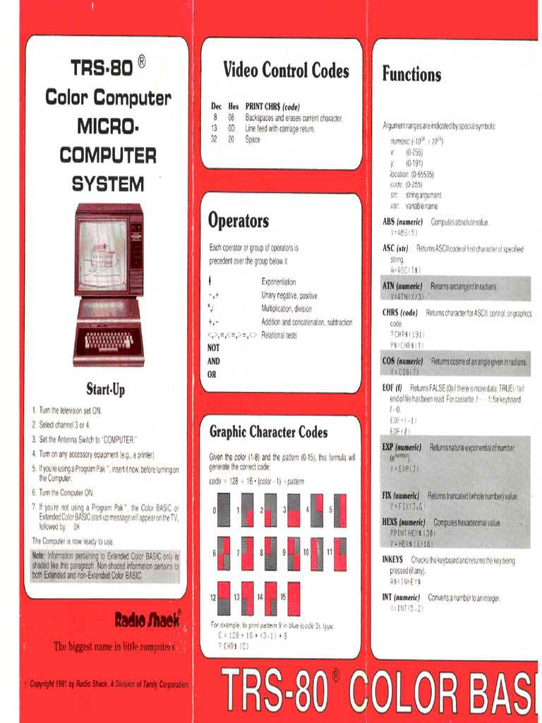 Color Computer Quick Reference Manual (Tandy) | PDF