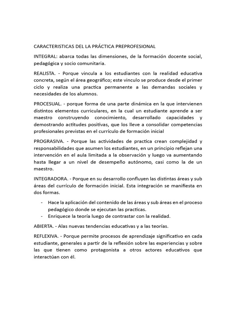Caracteristicas Del La Práctica Preprofesional | PDF