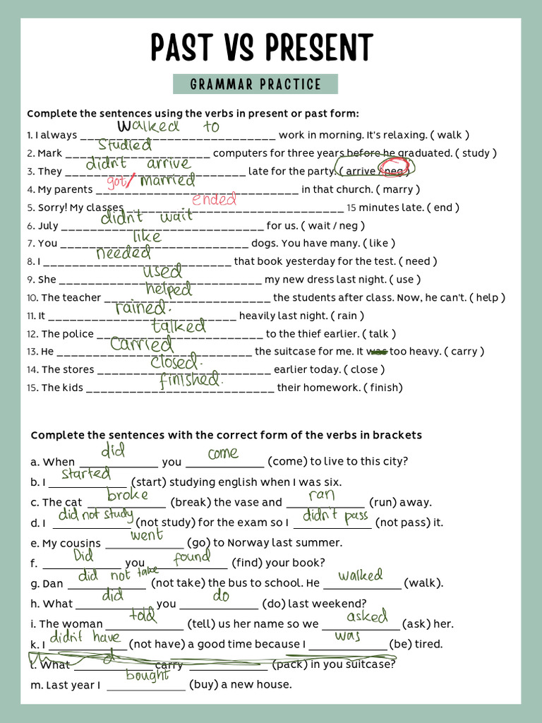 Past Vs Present Worksheet | PDF
