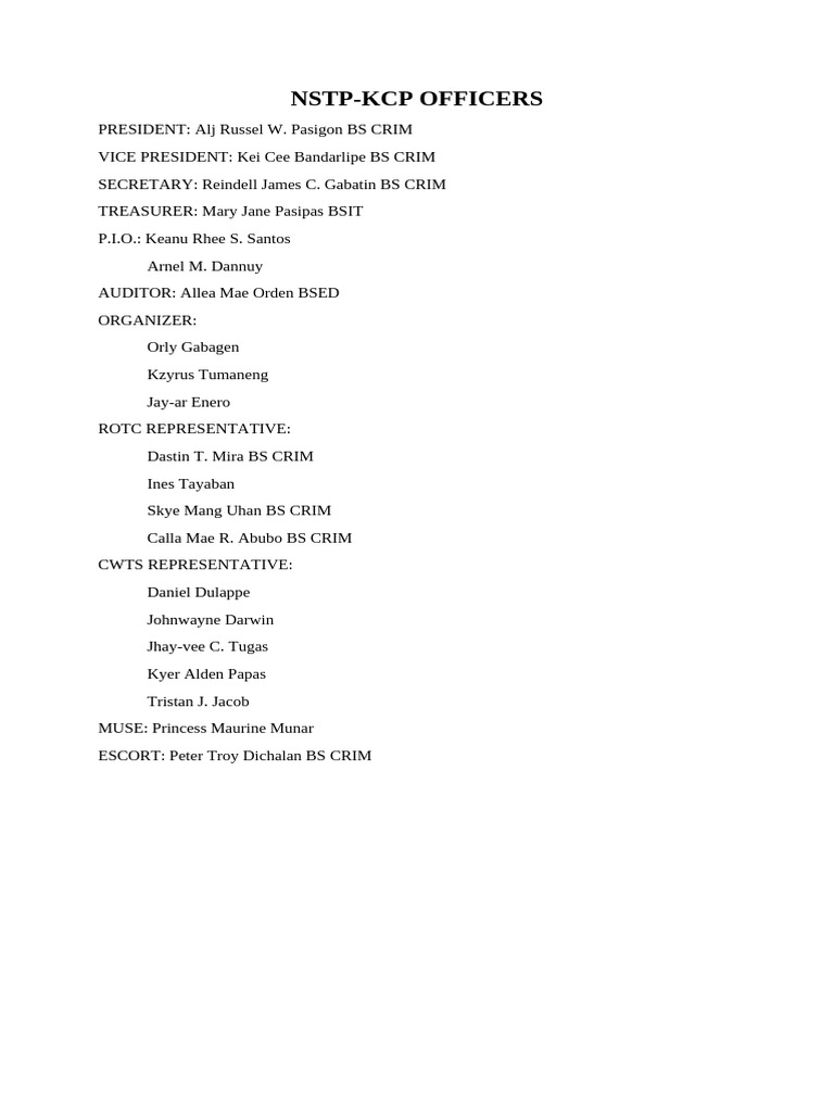 NSTP KCP Officers | PDF