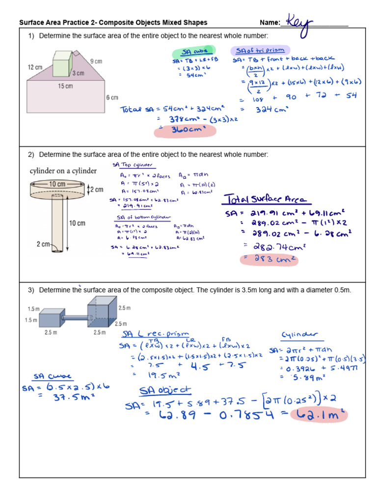 6.2 Surface Area Practice 2 - Mixed Objects | PDF