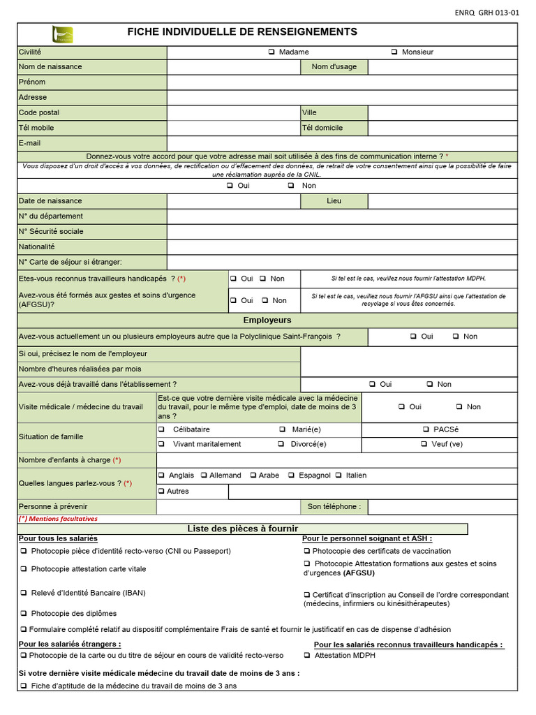 Fiche Renseignement Salarié | PDF