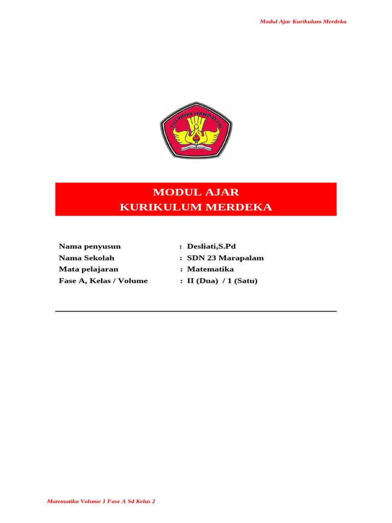 Modul Ajar MTK Kelas 2 - BAB 1 | PDF