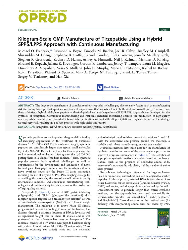 Kilogram-Scale GMP Manufacture of Tirzepatide Using A Hybrid SPPS:LPPS ...