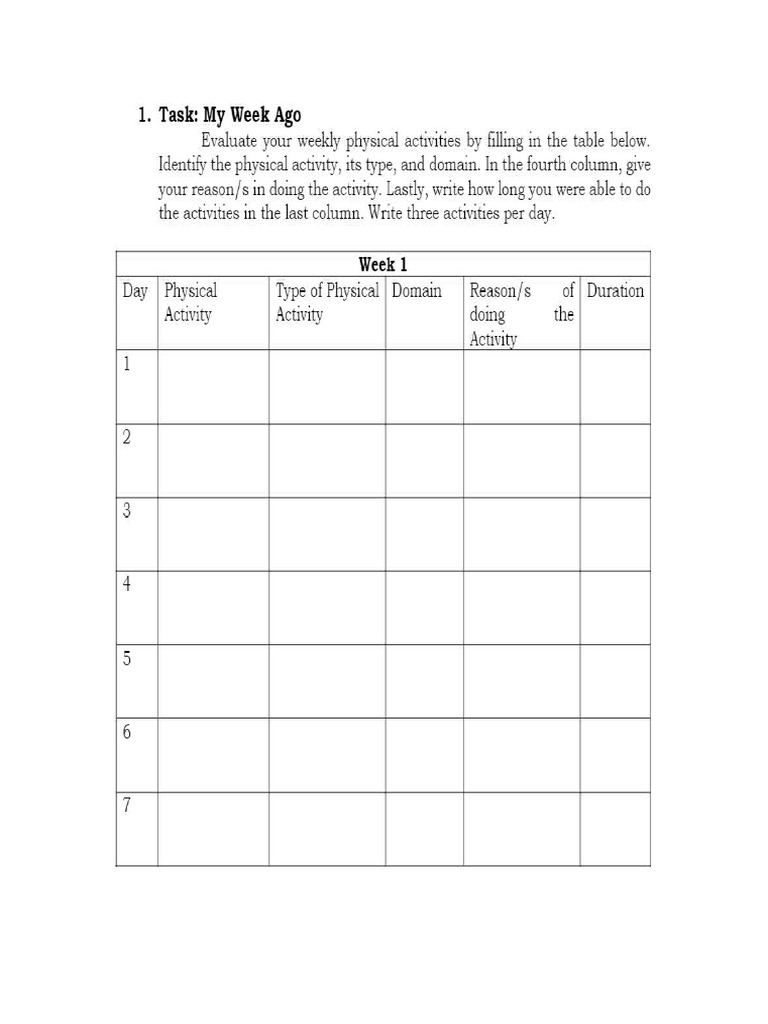 Physical Activity Answer Sheet 2 | PDF