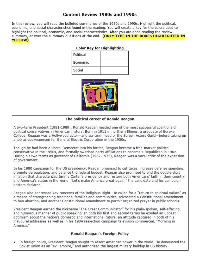 Copy of AM-1980s and 1990s Review | PDF | Ronald Reagan | Hiv/Aids