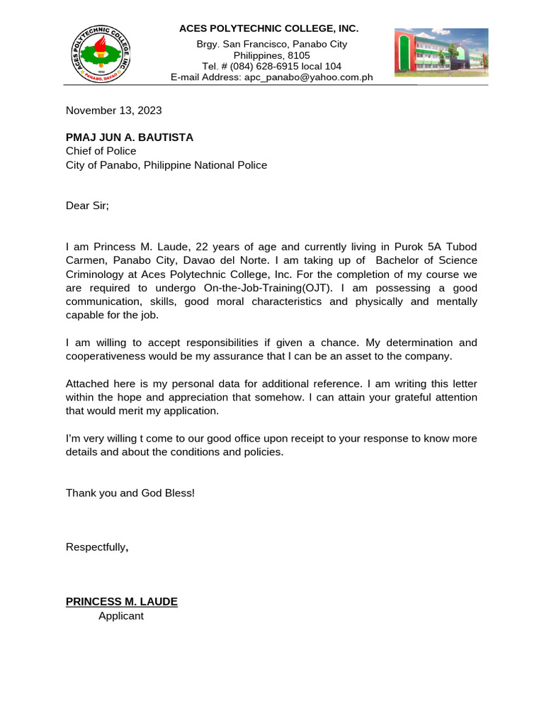 Ojt Letter Laude 2023 | PDF