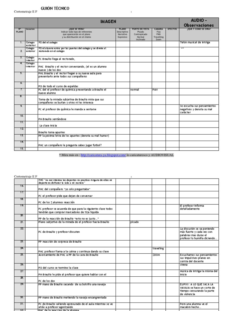 Plantilla de Guion Tecnico PDF