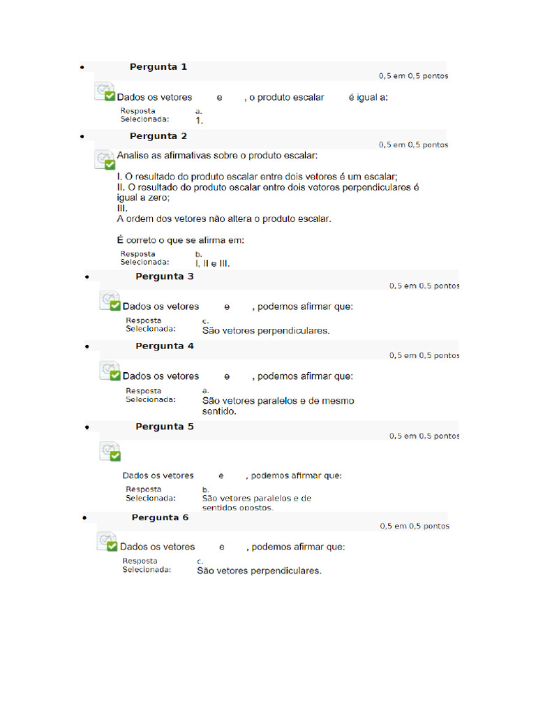 Geometria analitica - Questionário 2 | PDF