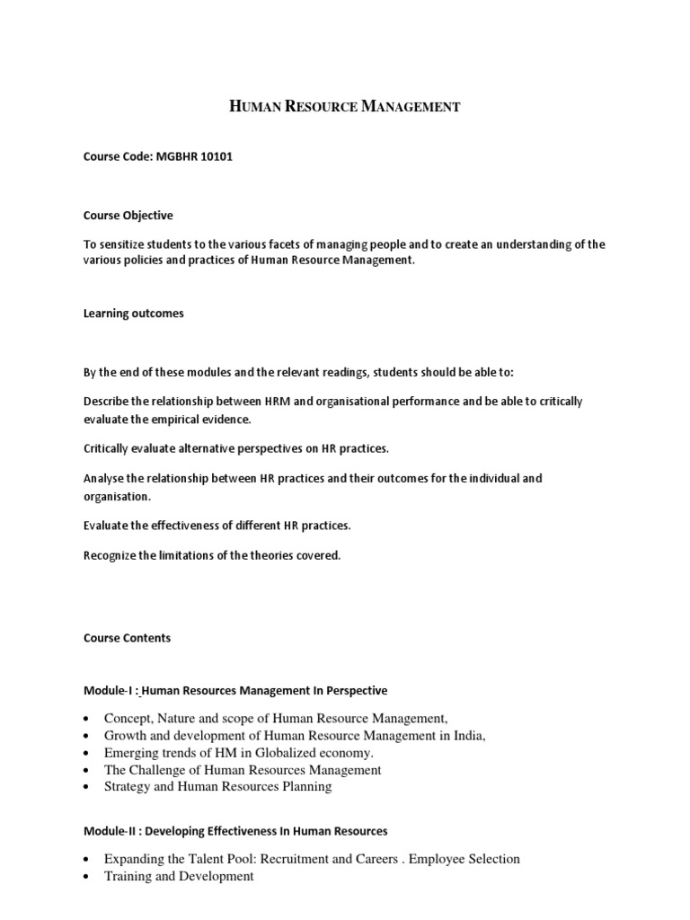 Human Resource Management Syllabus | PDF | Career & Growth