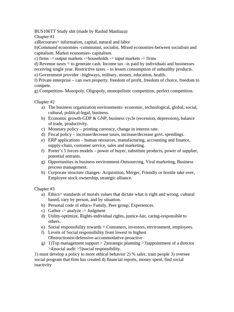 BUS106 midterm cheat sheet | PDF