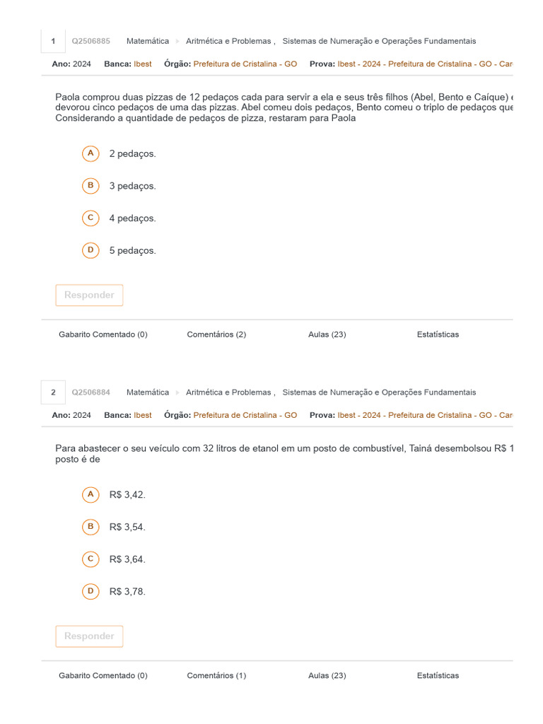 Qconcursos - Questões de Concurso - Matematica - Ibest - Fundamental | PDF