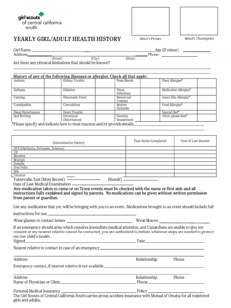 Health History Form | PDF