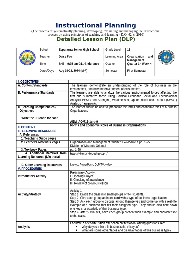 DLP-Org MNGT Q1 W4 | PDF