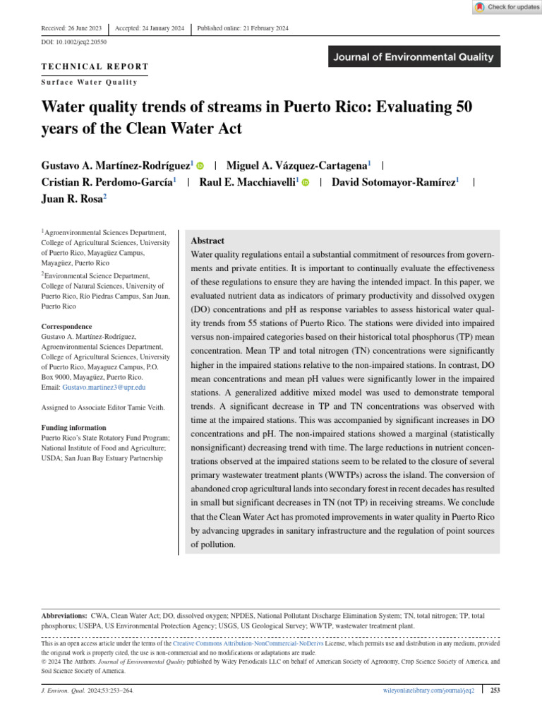 Water Quality Trends in Puerto Rico Streams | PDF | Clean Water Act ...