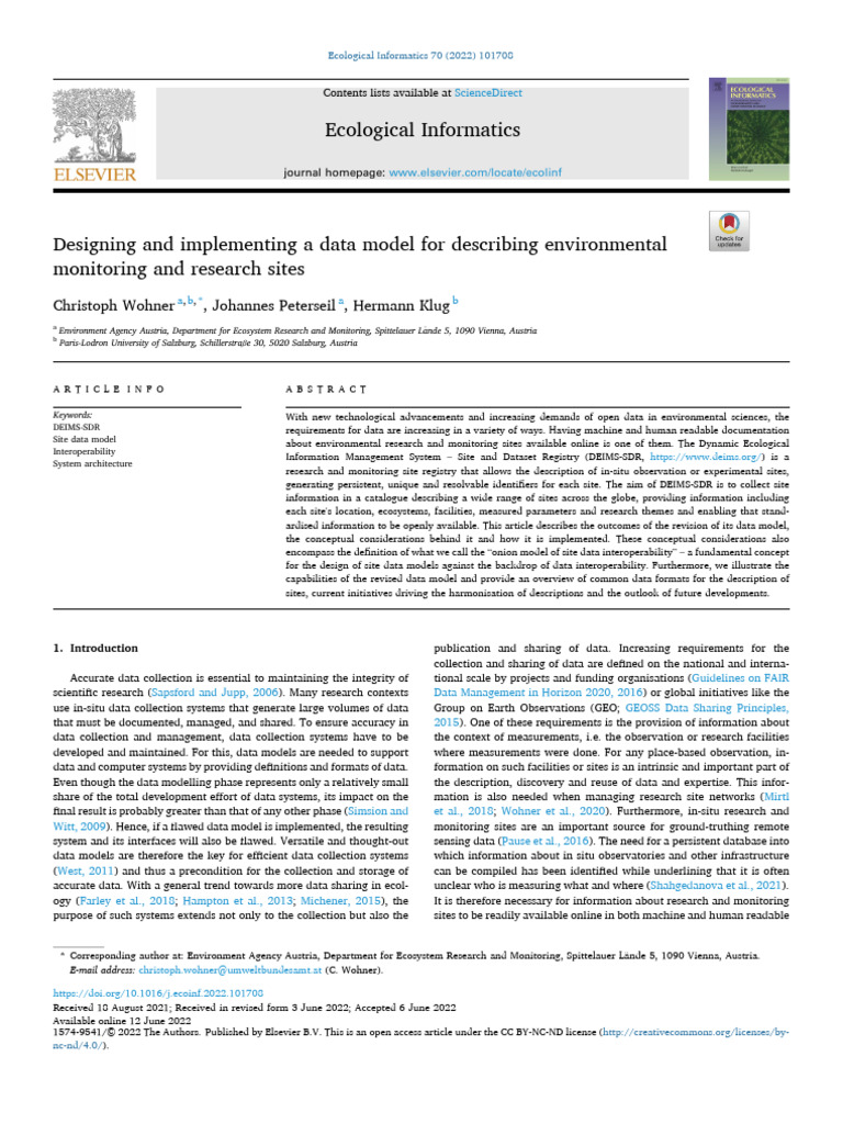 Designing and Implementing A Data Model For Describing Env 2022 ...