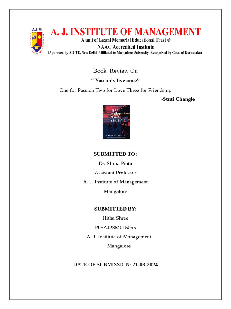 Book Review On You Live Only Once | PDF
