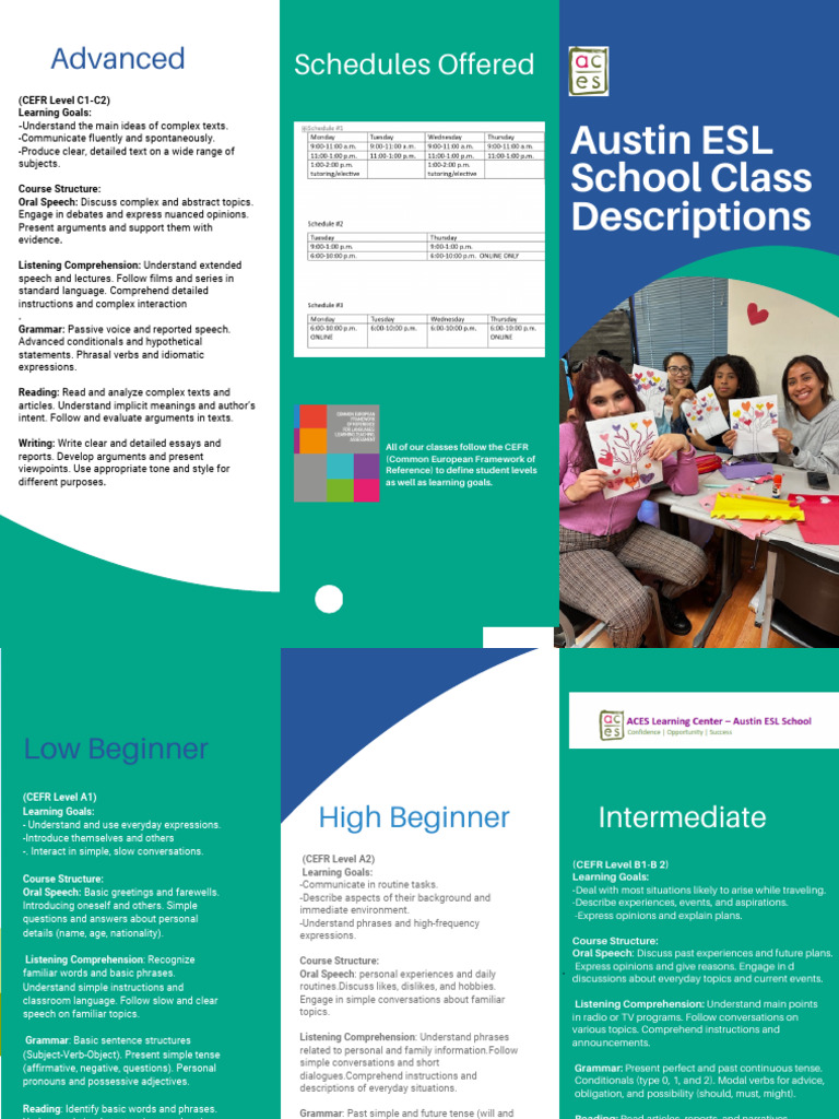 ACES ESL Class Descriptions and Schedule Pamphlet | PDF