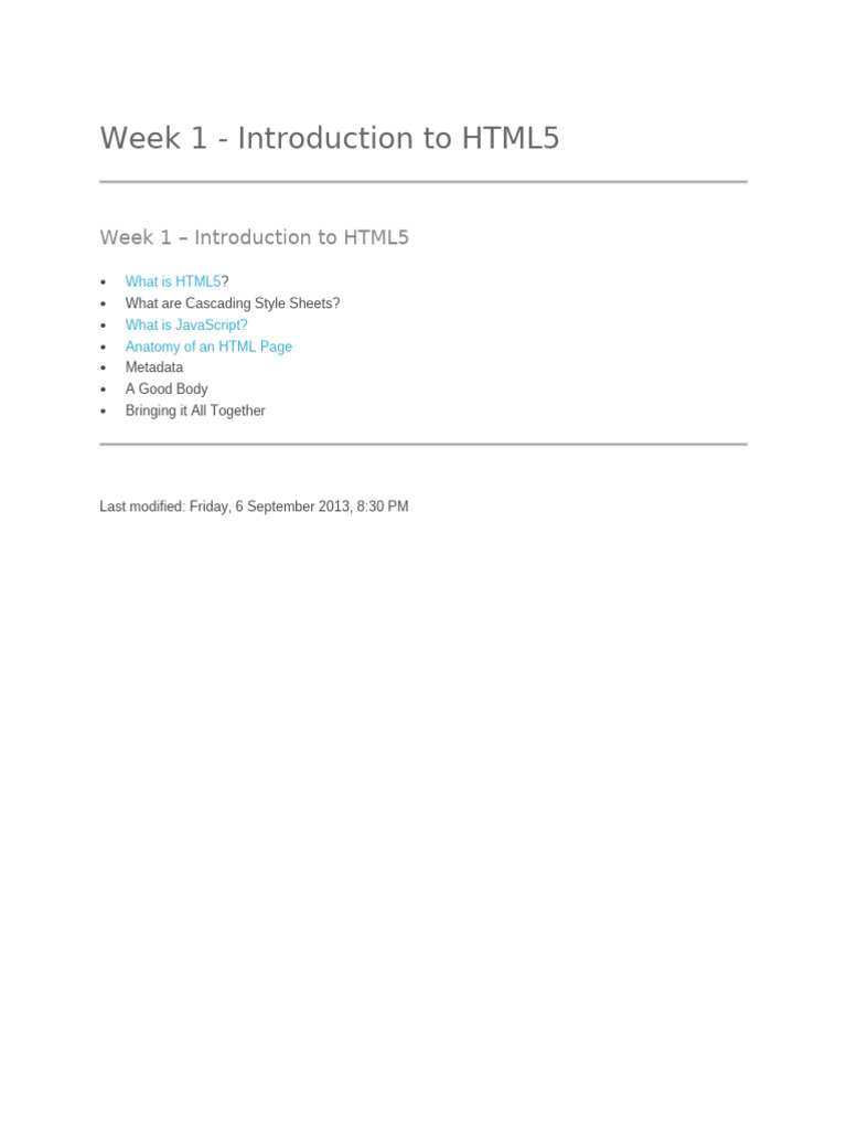 Week 1 - Introduction To HTML5 | PDF