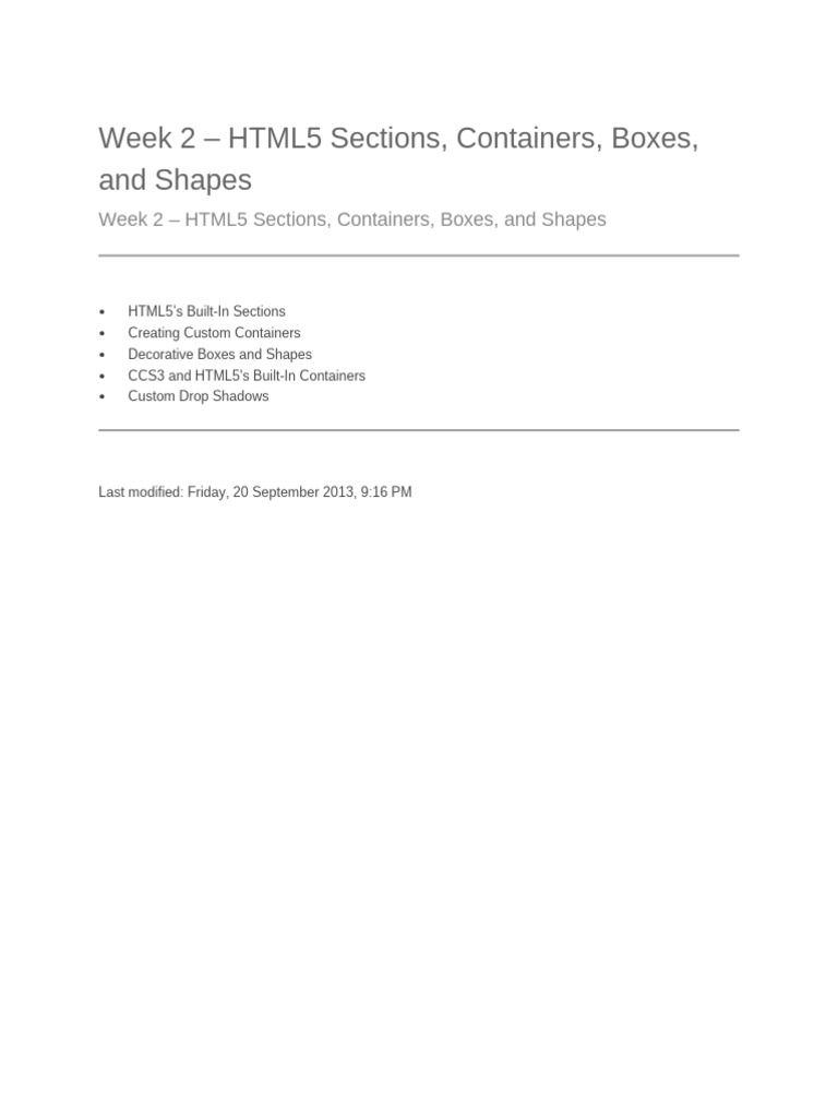 Week 2 - HTML5 Sections, Containers, Boxes, and Shapes | PDF